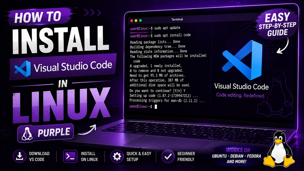 How to install Visual Studio Code in Linux Purple - YouTube