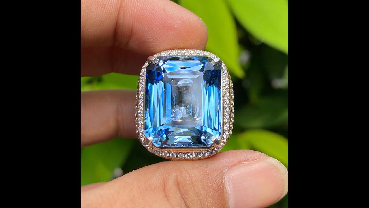 Natural 31.14ct Maxixe Blue Beryl Jumbo HQ Ring Handmade Micro - YouTube