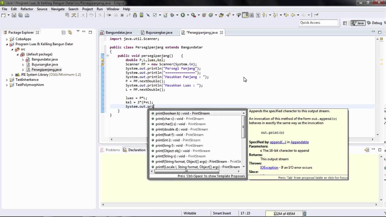 Java (Inheritance) : Program Menghitung Luas dan Keliling Bangun Datar #inheritancebangundatar ...