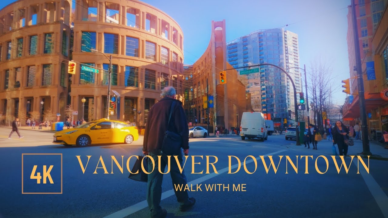 Vancouver Downtown Walking 4K | Binaural City Sound - British Columbia ...