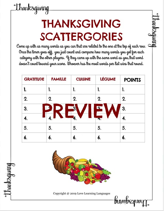 French Thanksgiving Scattergories Games - YouTube