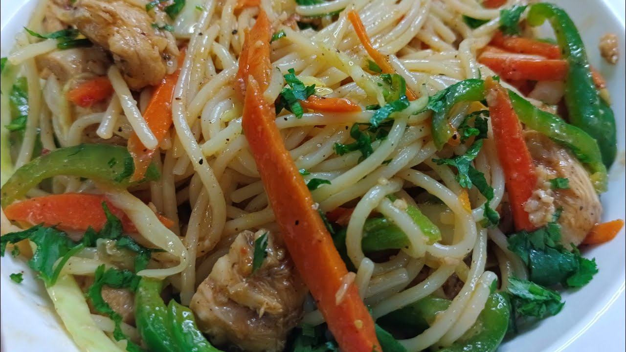 Chicken & Vegetable Spaghetti Recipe | Easy Chicken Chow Mein Recipe ...