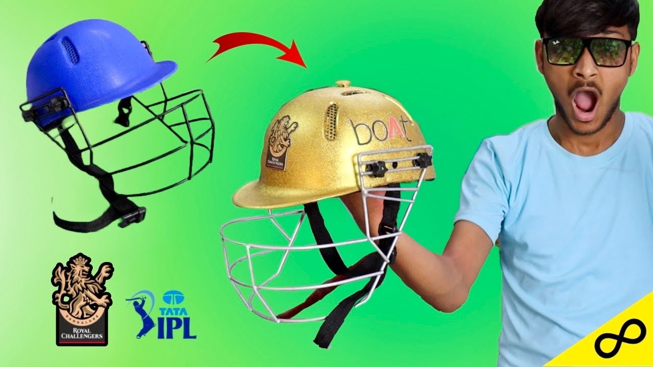 DIY Simple Cricket हेलमेट to RCB Helmet | Stickers Painting TATA IPL ...
