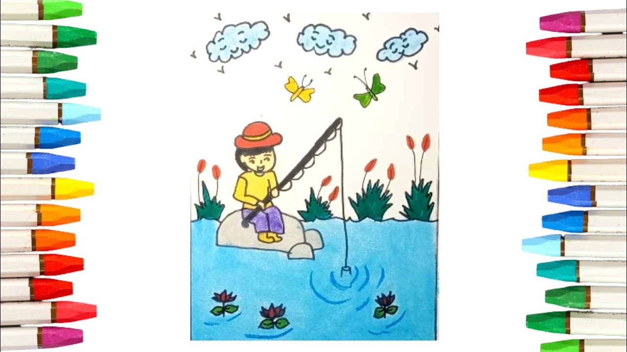How To Draw A Fishing Scenery Drawing|| Easy Drawing Ideas - YouTube