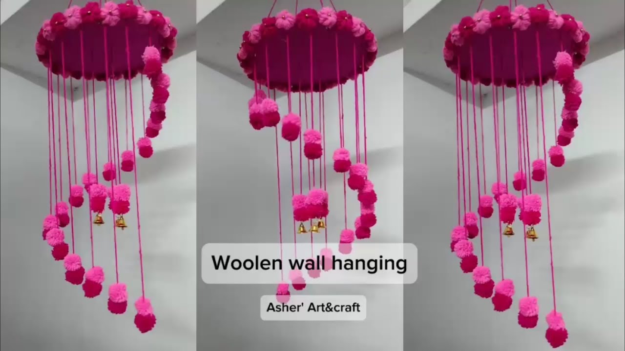 Super Easy Woolen Flower Wall Hanging Craft | Woolen Thread Craft Ideas ...