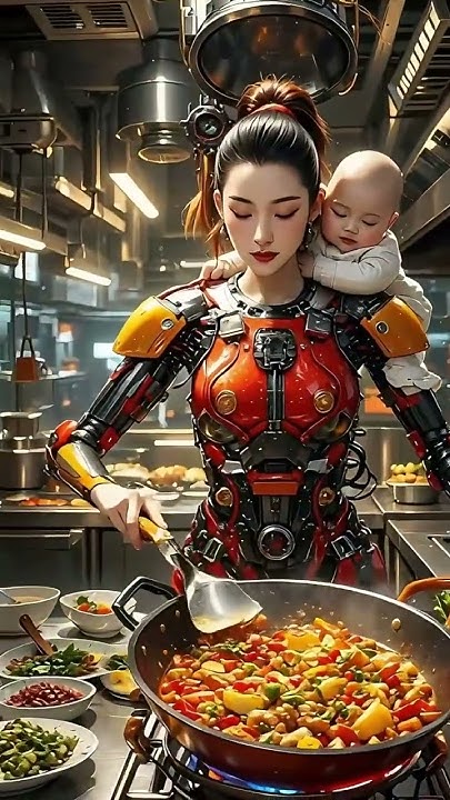 Robot mom makes food for family with baby #robots #robot #机器人 #family - YouTube