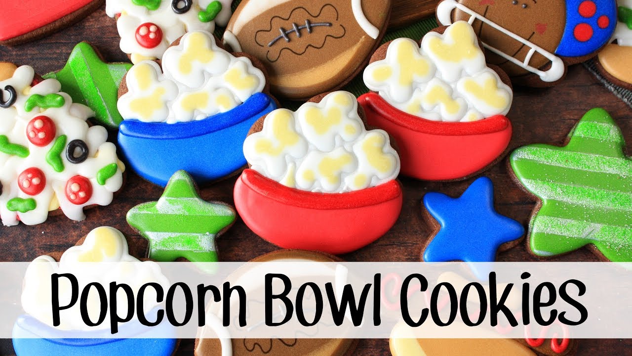 How to make POPCORN BOWL decorated sugar cookies with royal icing ...
