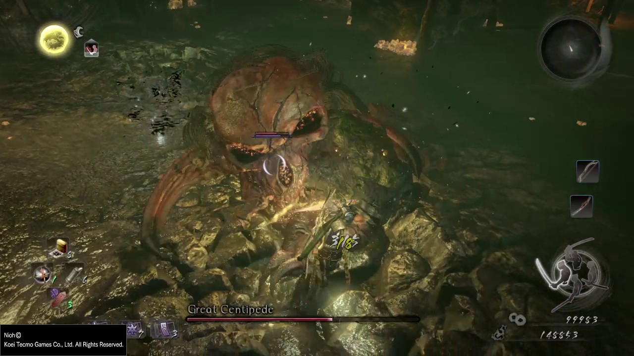Nioh Great Centipede Boss fight (Crusher challenge title) - YouTube