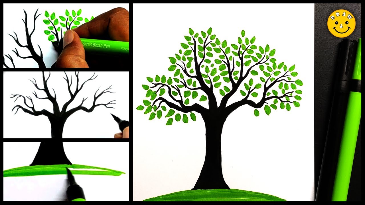Tree Drawing || How To Draw A Tree || Tree Drawing With Brush Pens ...