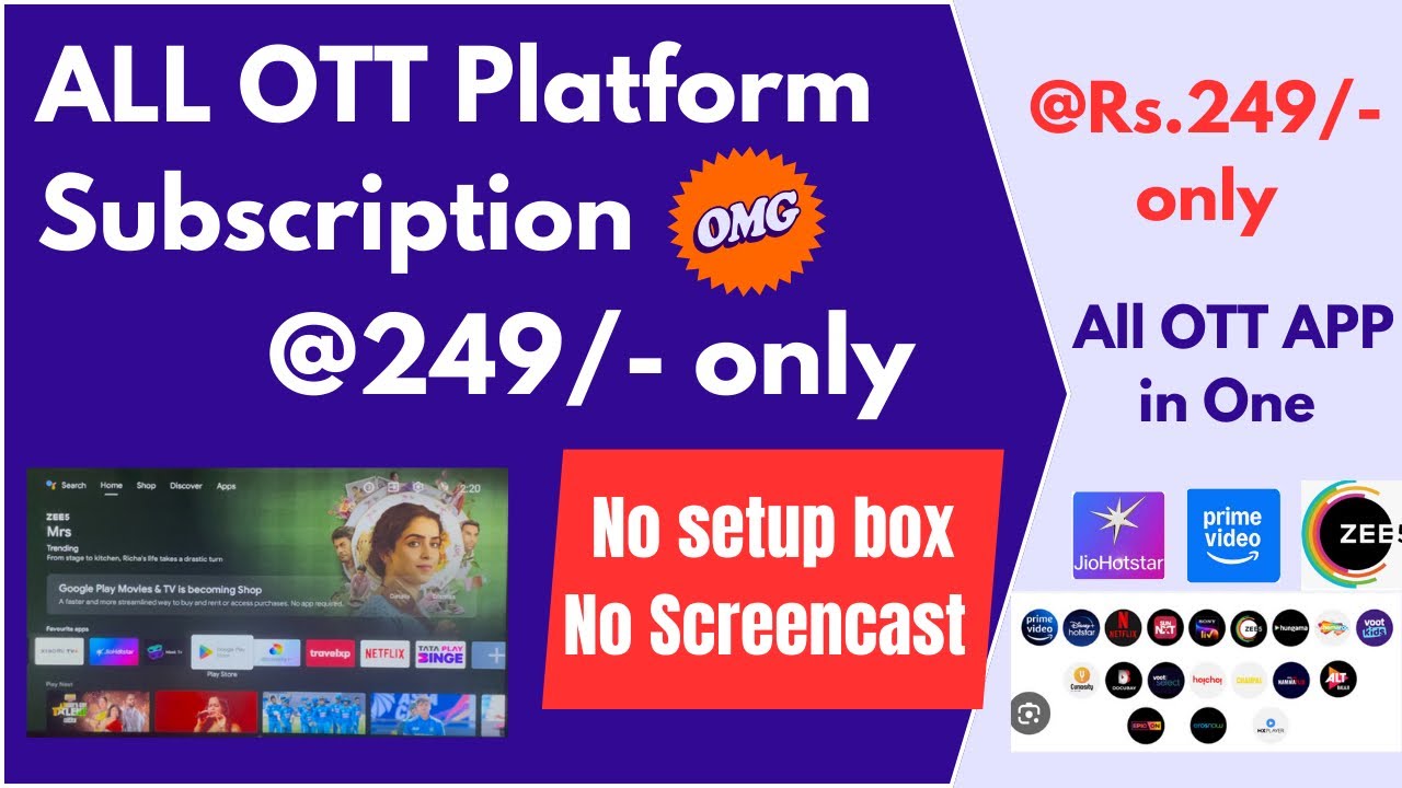 All OTT Apps Subscription @249 🔥 | JioHotstar | Amazon Prime | Zee5 ...