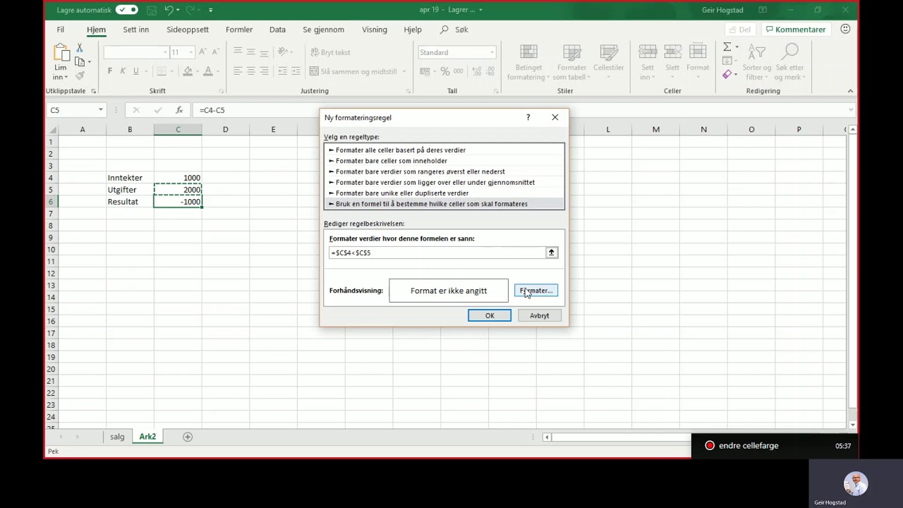 Endre cellefarge i Excel - YouTube