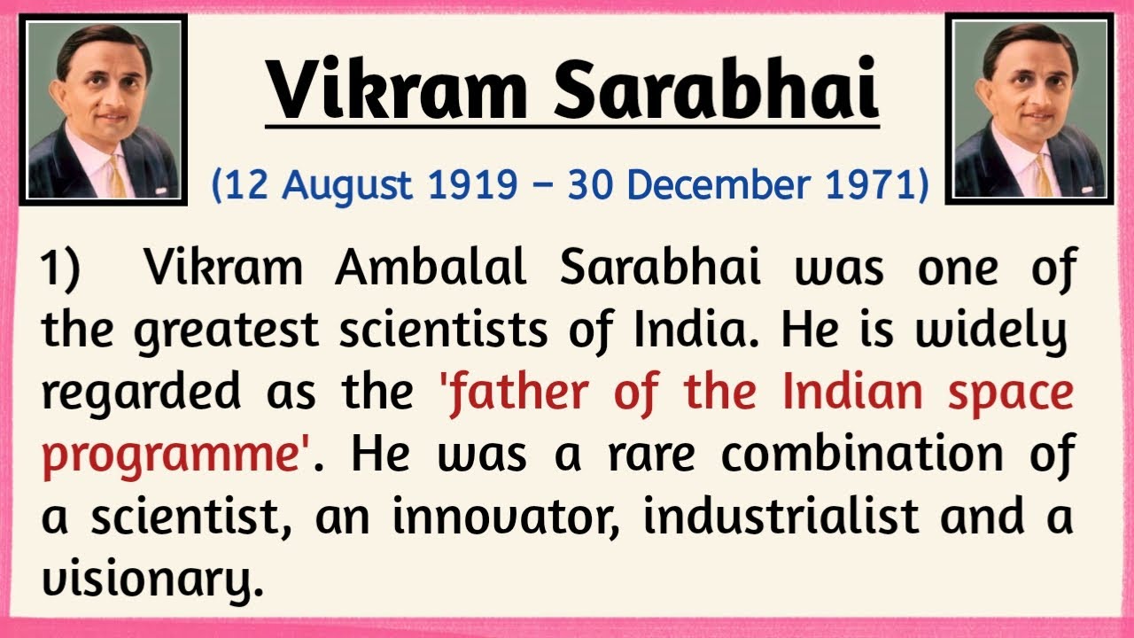 10 lines Vikram Sarabhai essay in English |Vikram Sarabhai Biography | Vikram Sarabhai Story ...