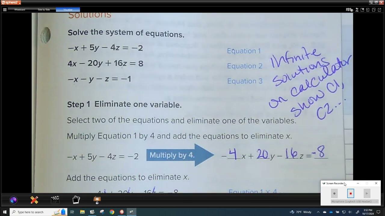 Module 2 Lesson 8 System of Equations with 3 variables - YouTube