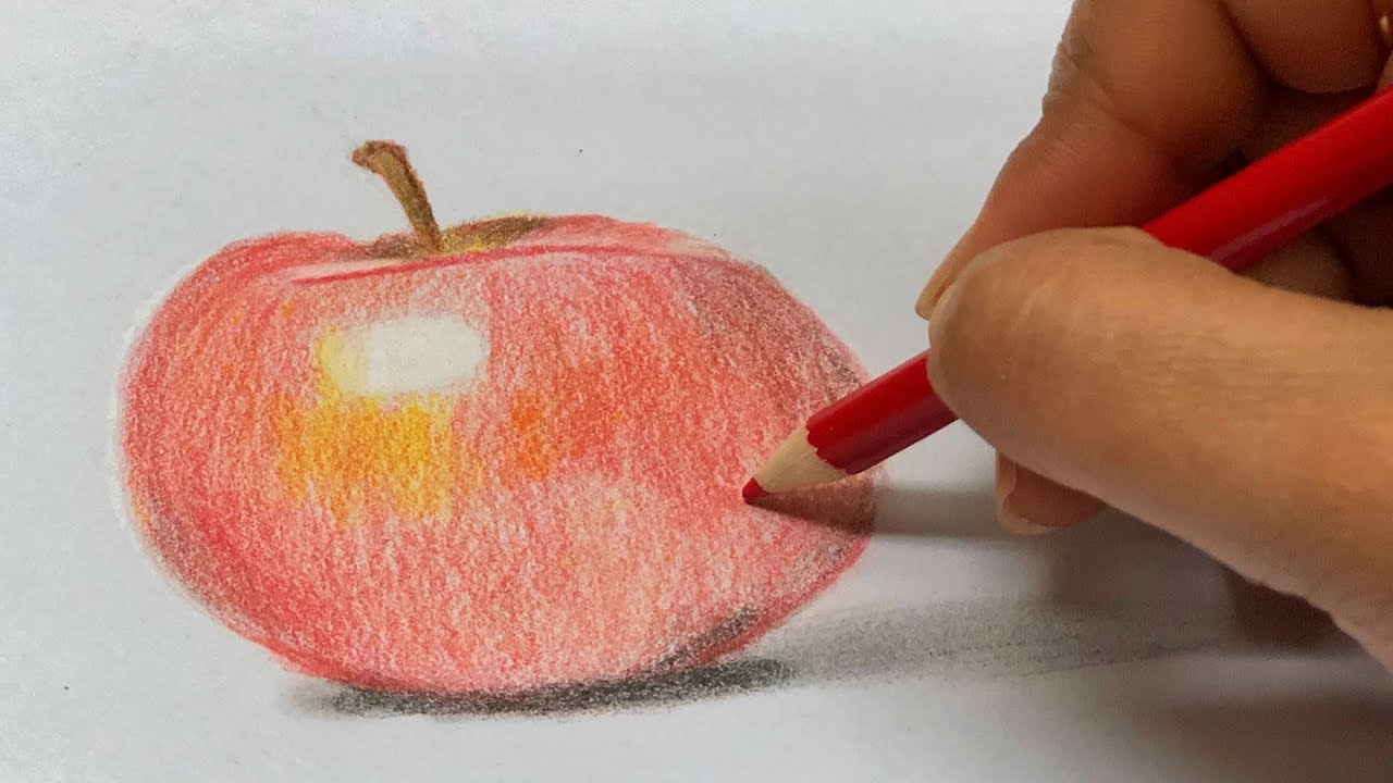 How to draw an apple| apple colour pencil sketch |easy to make apple ...