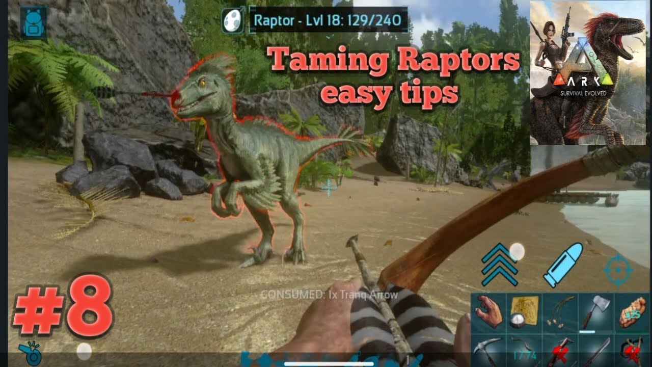 ARK survival evolved mobile - game play part 9 - Taming Raptor easy ...