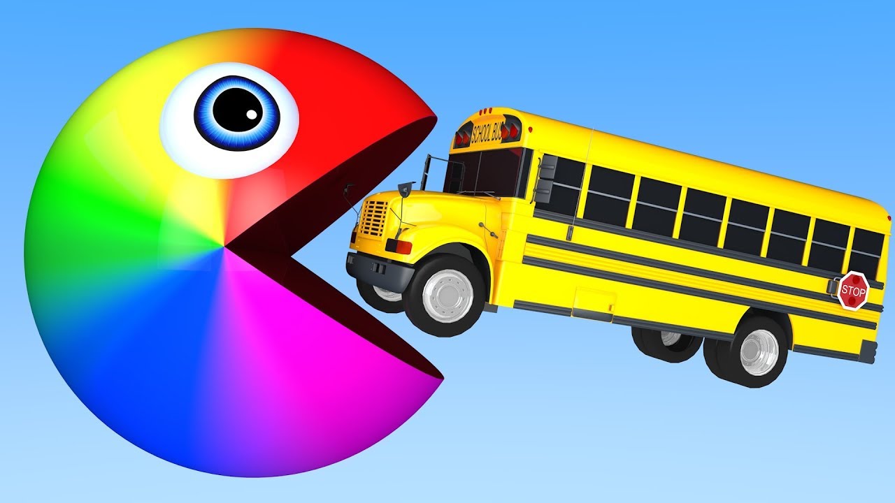 Learn Colors with PACMAN and School Bus 3D SoccerBall Street Vehicle ...