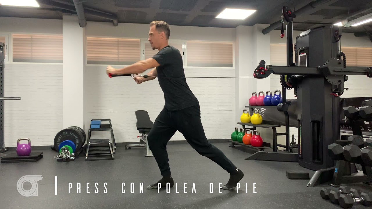 Press con polea de pie - YouTube
