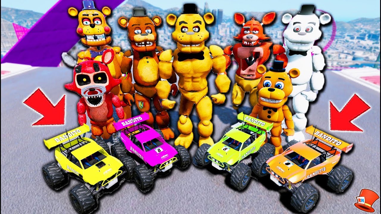 Freddy & Foxy Animatronics Stunt RC Race Cars on 99,999 Foot Ramps ...