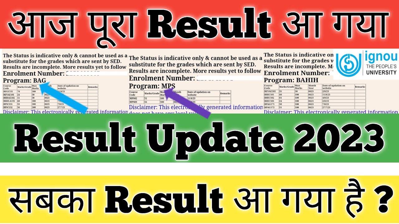 IGNOU Results Update 2023 IGNOU Result Update June 2023 पूरा Result आ ...