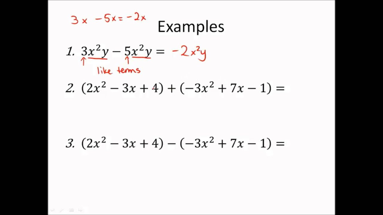 16b Addition and Subtraction of Polynomials - YouTube