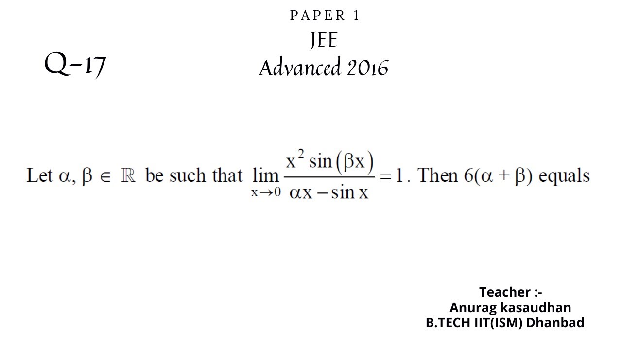 JEE Advanced 2016 Math Paper 1 (Q 17) solution | IIT JEE Maths| # ...