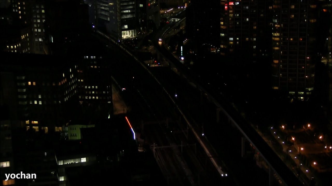 Night view - High angle! Tokaido Shinkansen (high-speed railway) at ...