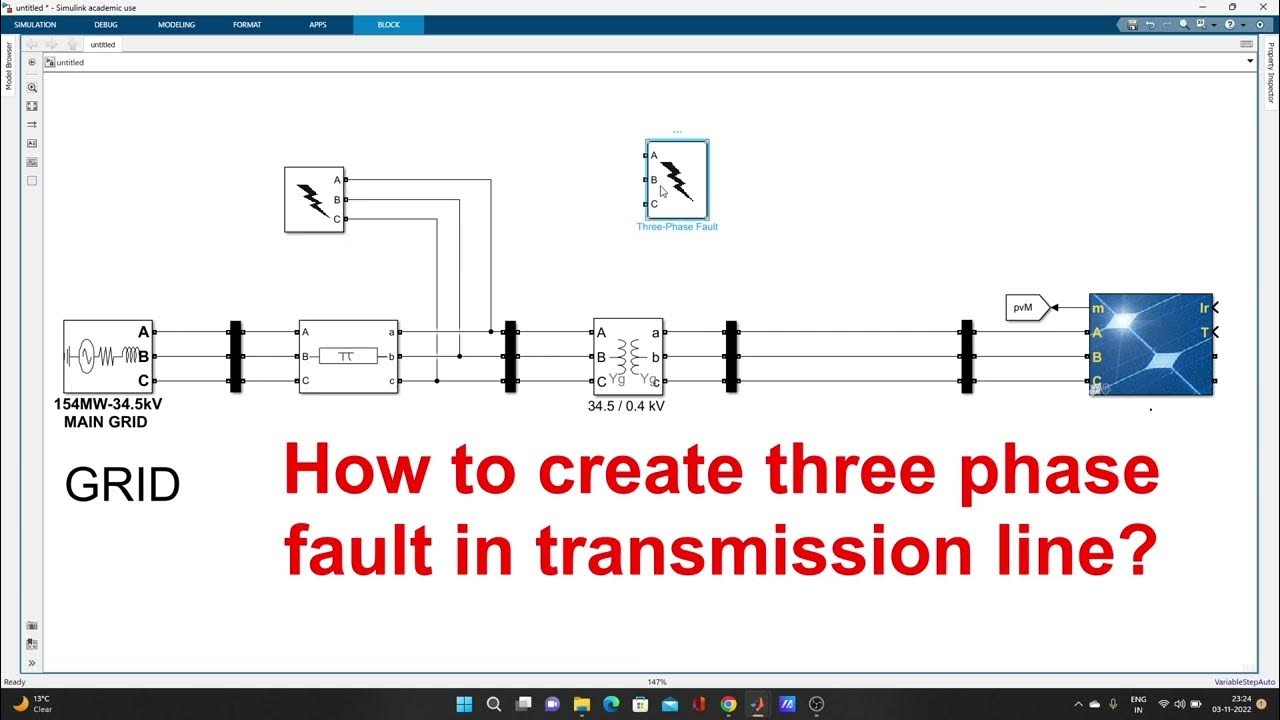 How to create three phase fault in the transmission line? MATLAB/Simulink - YouTube