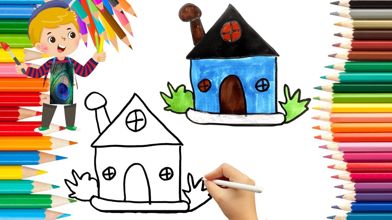 How To Draw cute House Drawing, Painting & Coloring For Kids and ...