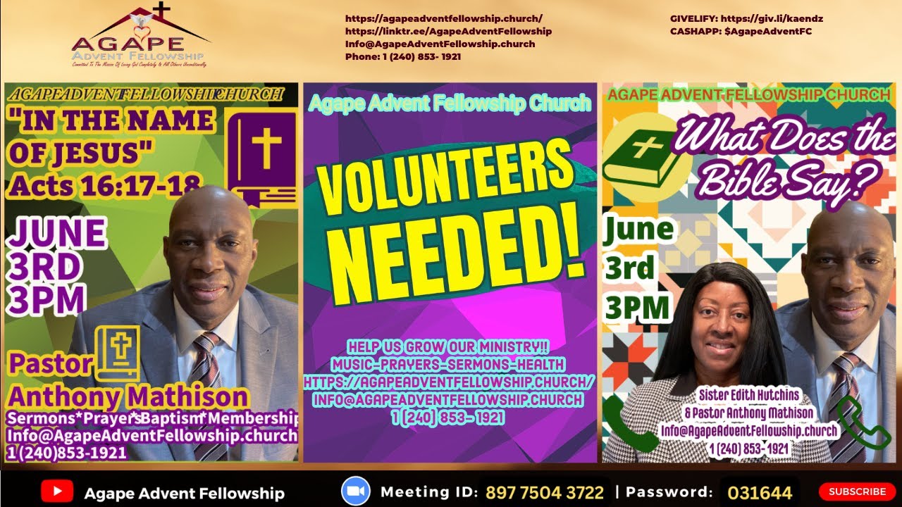 Agape Advent Fellowship-Worship Hour-“In The Name of Jesus” Pastor ...