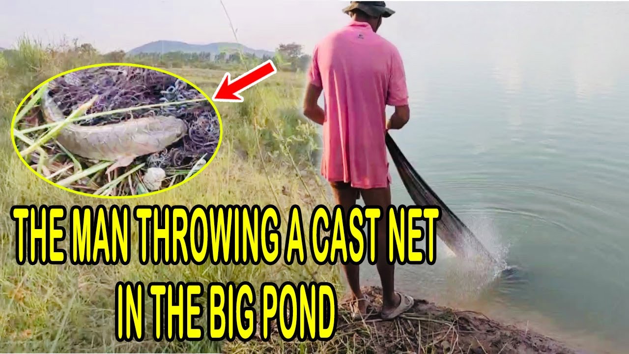 The man throwing a cast net in the big pond - YouTube