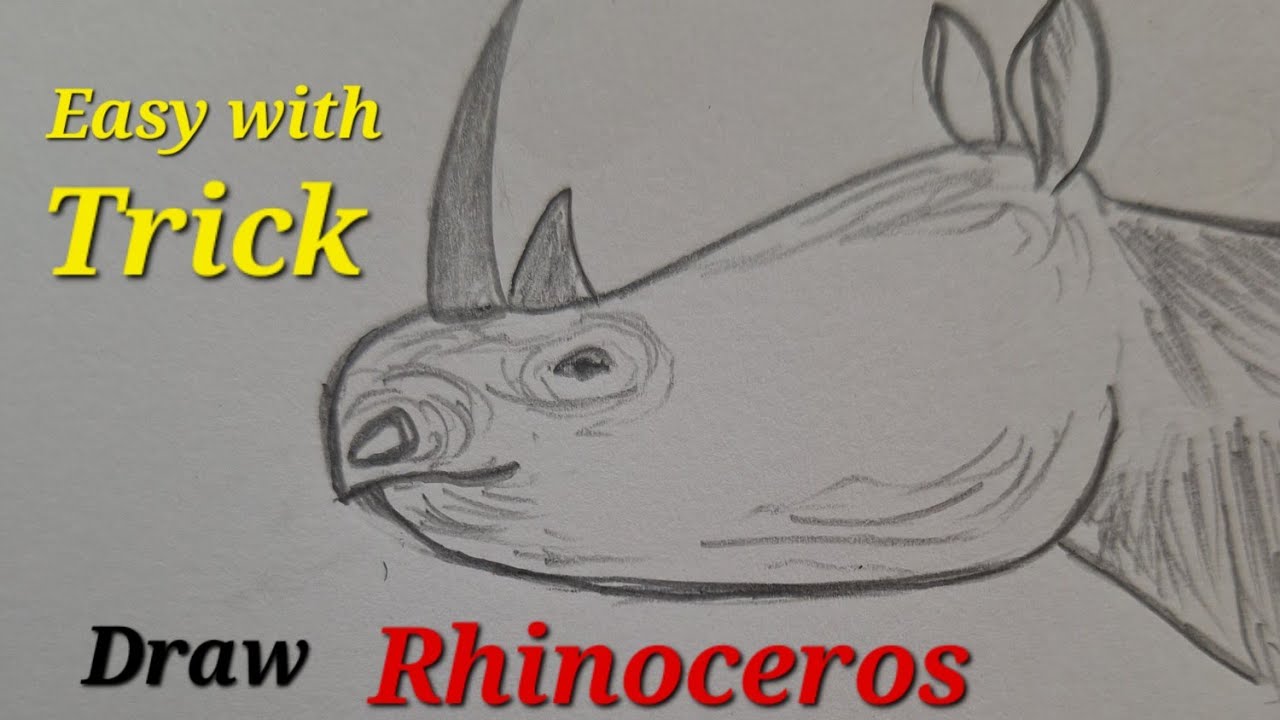 Draw rhinoceros easy, Rhinoceros drawing easy, Draw rhino easy, Draw ...