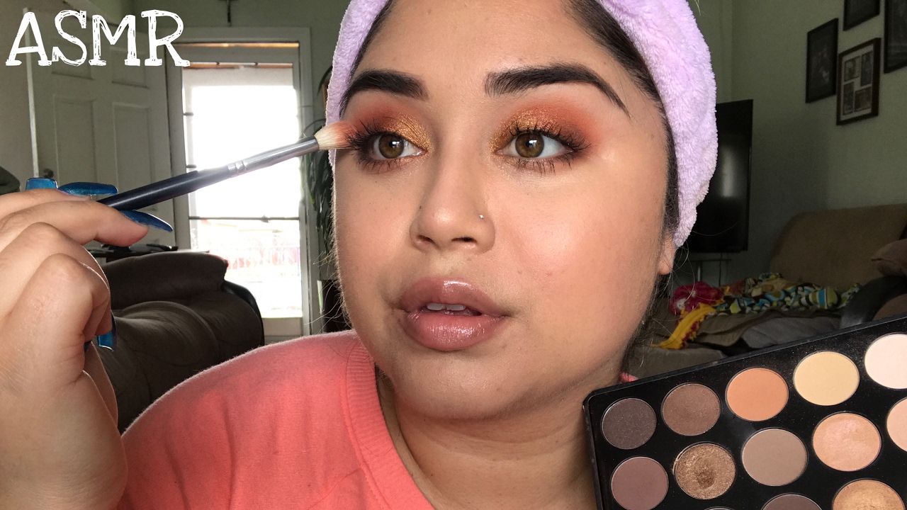 ASMR Doing My Makeup 🍑🌅 GRWM- whispering - YouTube