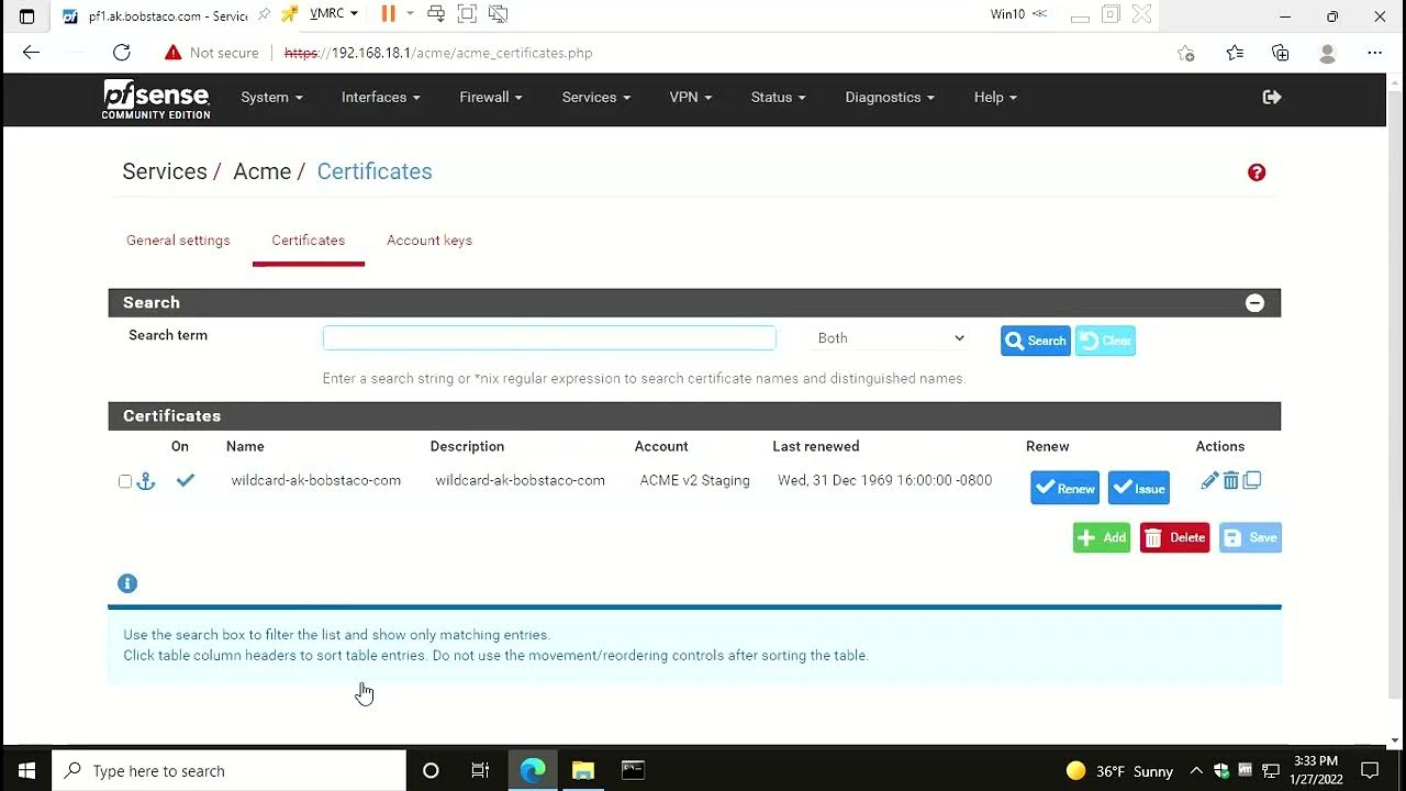 pfSense ACME wildcard SSL cert using DNS Manual validation part-1 - YouTube