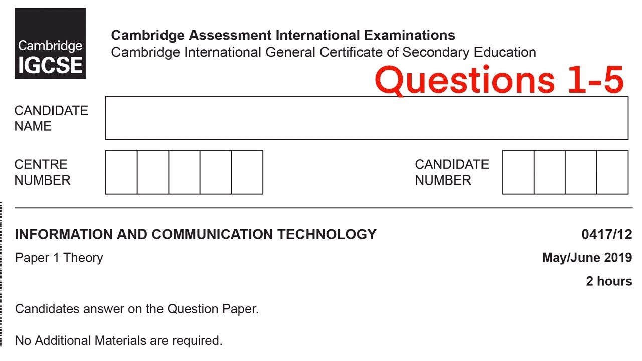 ICT iGCSE theory paper 1 walkthrough 0417/12 May/June 2019 Questions 1 ...