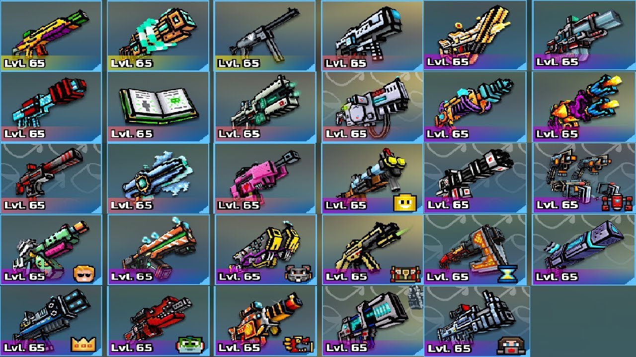 Pixel Gun 3D - Using all 65 lvl Primary Weapons Challenge - YouTube
