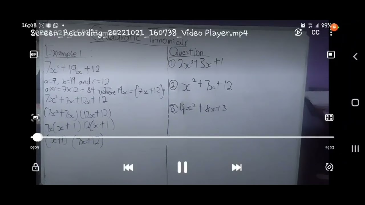 How to factorize an equation using a quadratic trinomials method. - YouTube