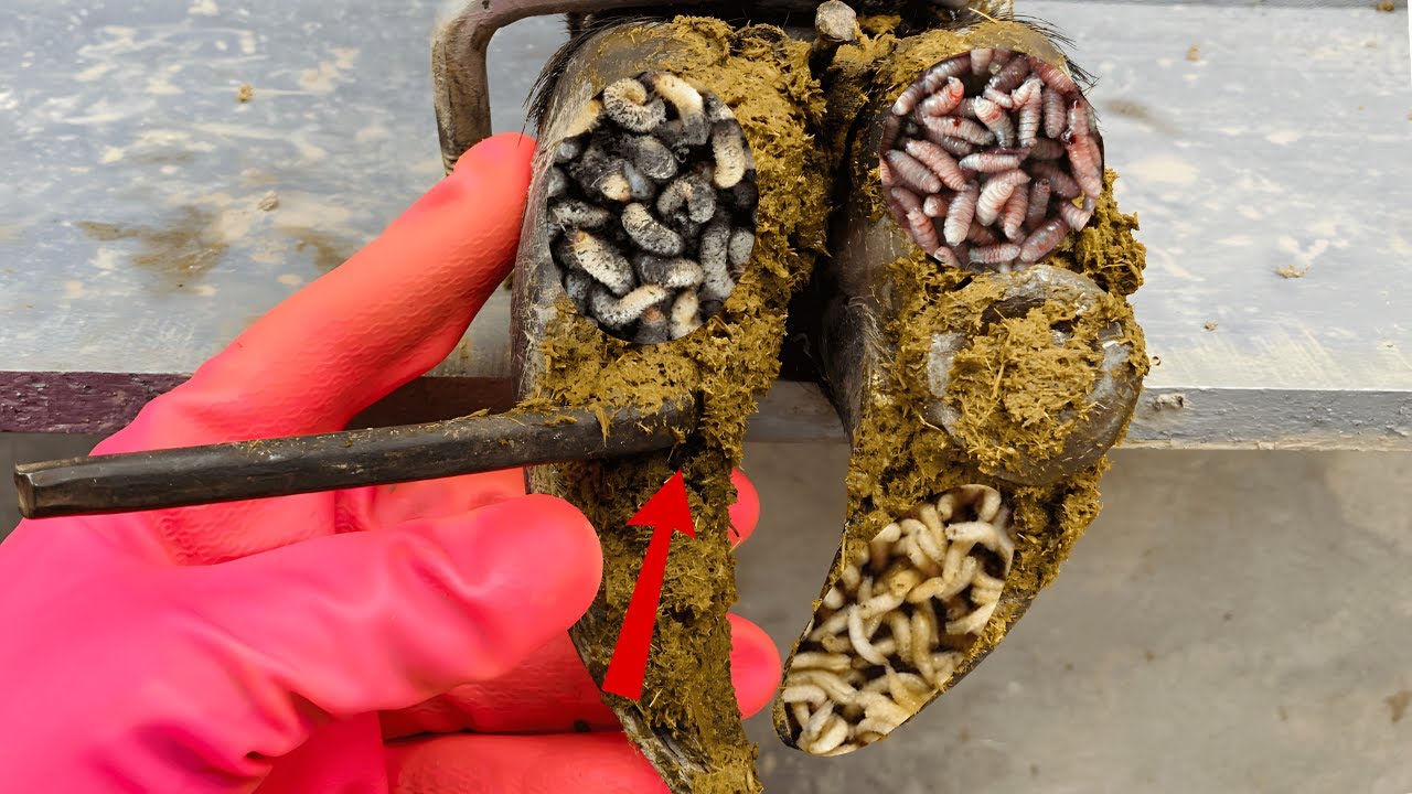 Cut ,Trim and Cleaning cow's hoof has Maggots- Screw with Nails WAS ...