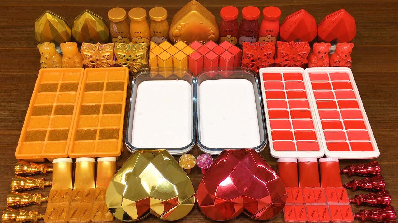 GOLD vs RED!!! Mixing Random into GLOSSY Slime !!! Satisfying Slime ...