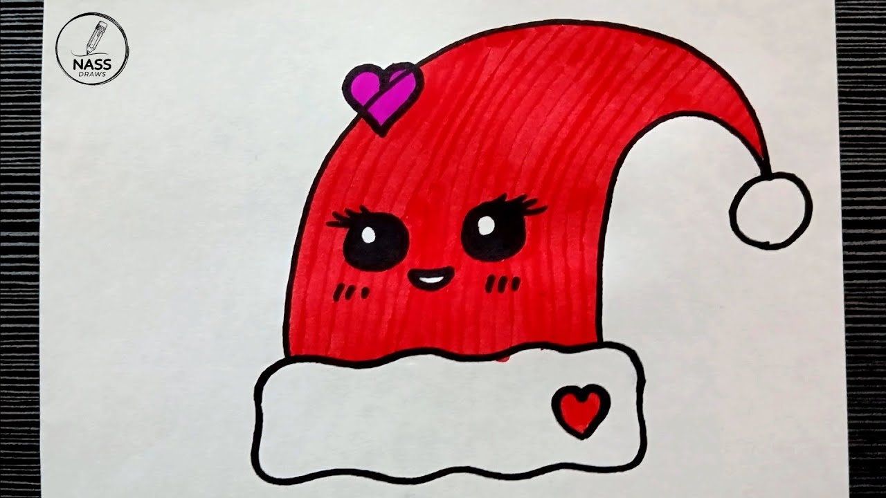 How to draw cute Santa cap || Santa cap drawing || how to draw Santa ...