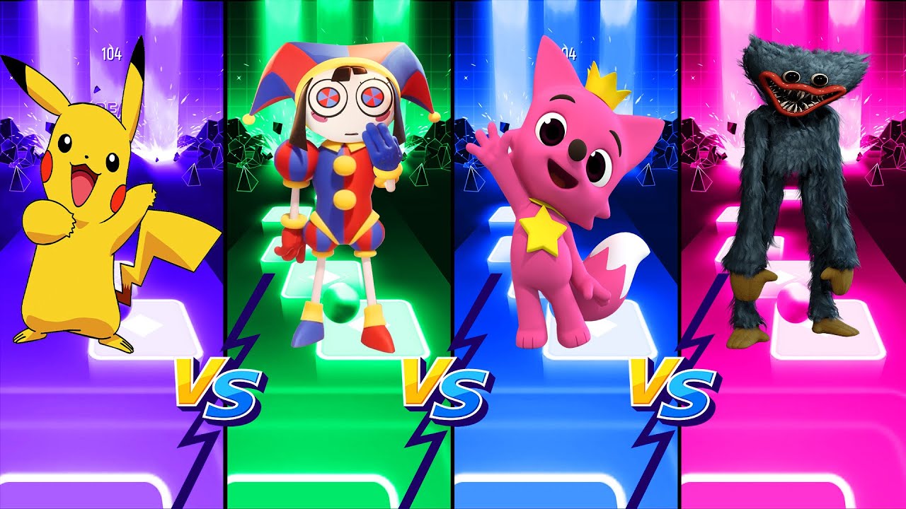PIKACHU 🆚 POMNI EXE 🆚 PINKFONG 🆚 POPPY PLAYTIME 🎶 Who Win? | Tiles Hop ...