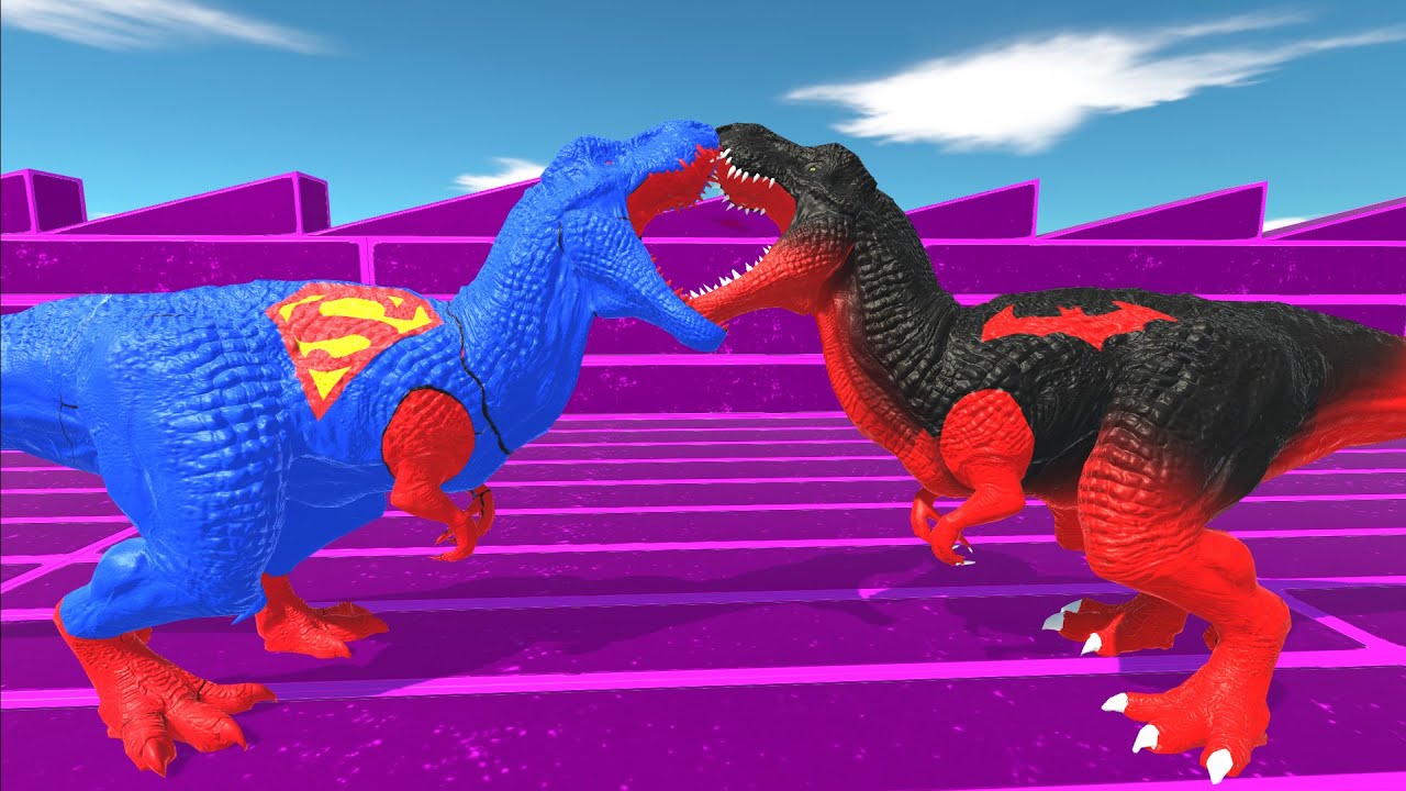 RED BATMAN T-REX VS SUPERMAN T-REX DEATH FALL - Animal Revolt Battle ...