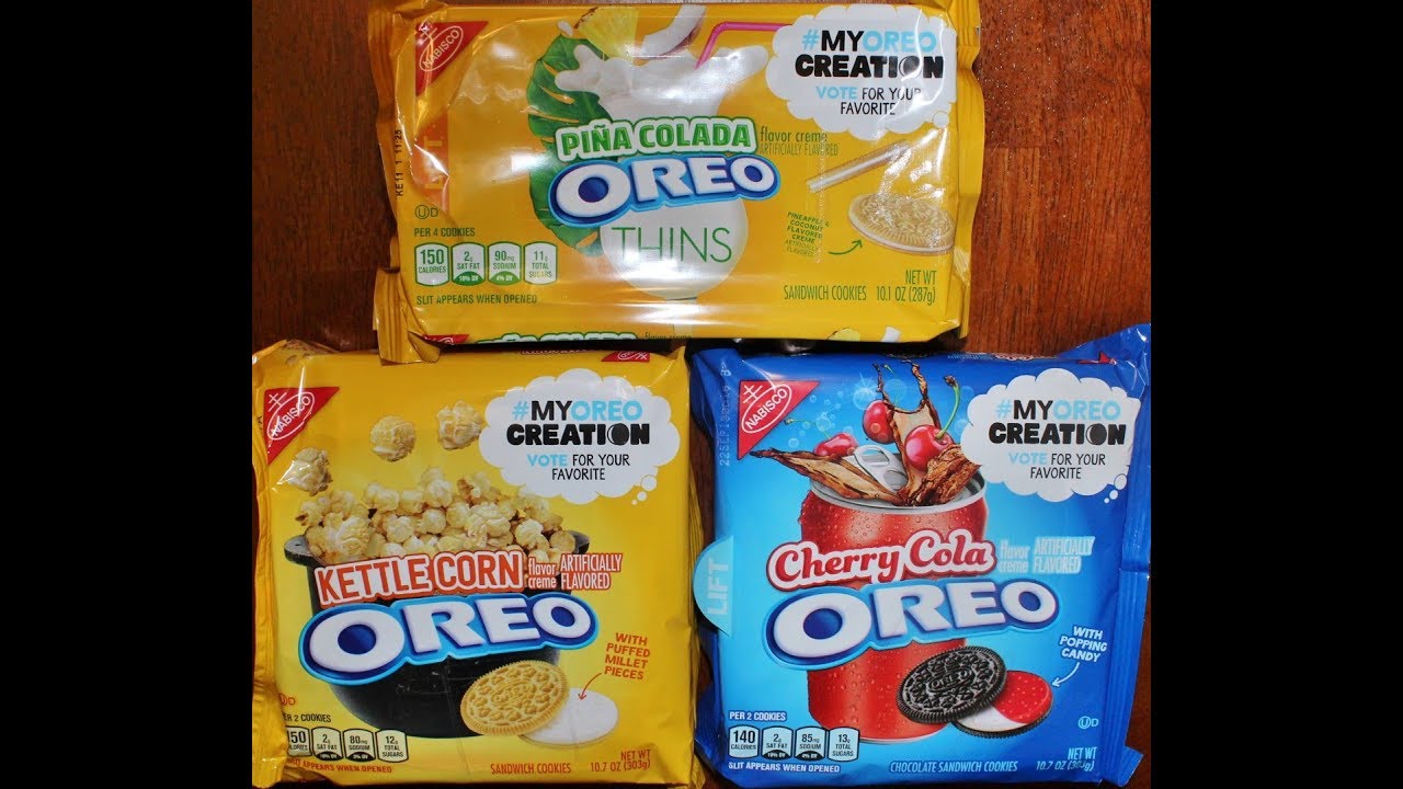 Cherry Cola, Kettle Corn & Pina Colada Oreo Cookie Review - YouTube