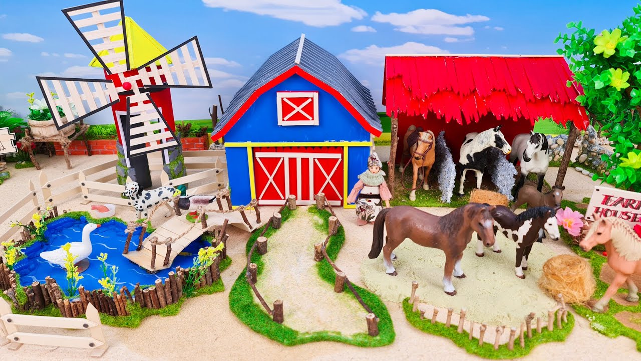 60 Minutes DIY Making Miniature Farm with Farm House - Windmill - Horse ...