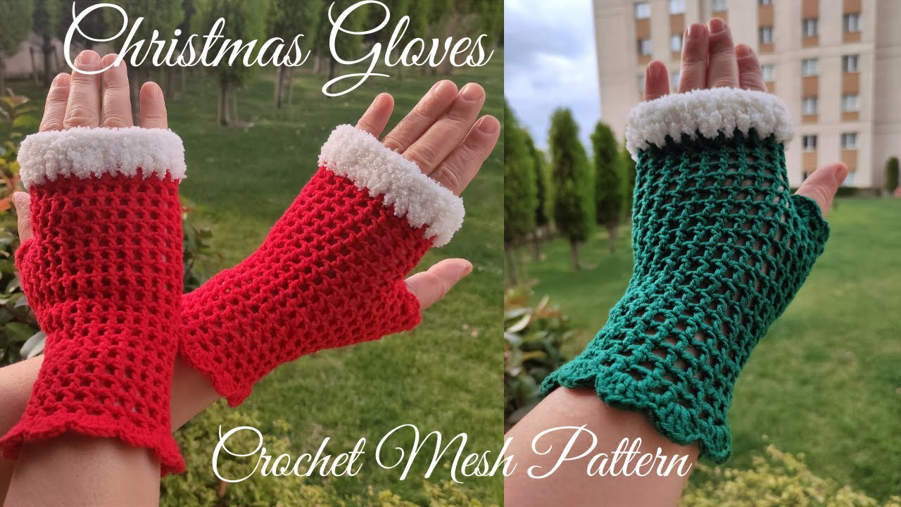 CROCHET CHRISTMAS GLOVES CROCHET SANTA GLOVES CROCHET MESH GLOVES ...