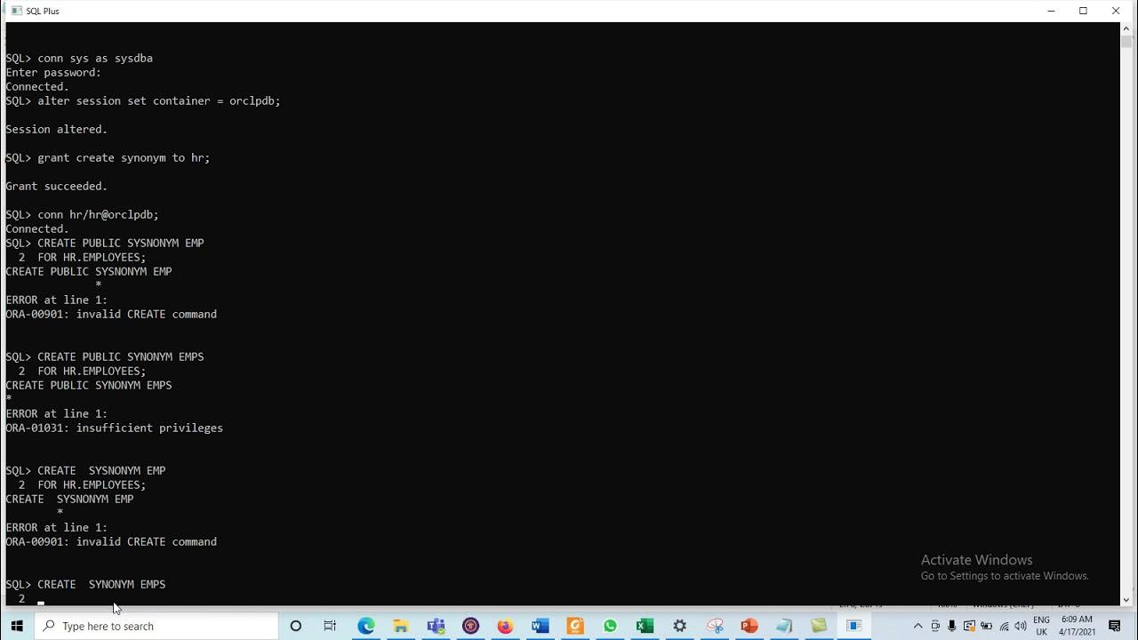 Create Synonyms Database Object in Oracle - YouTube
