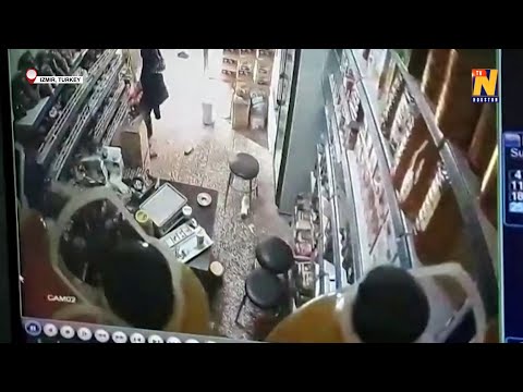 CCTV footage captures a moment of a strong earthquake in Turkey
