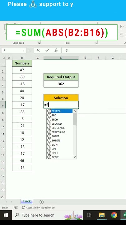 Excel Trick To Always Sum Positive Values Sum And Abs Formula Shortsfeed Exceltips