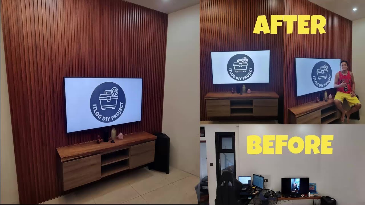 DIY FLUTED WALL PANEL ACACIA TOP TV CONSOLE | Paano maginstall ng ...