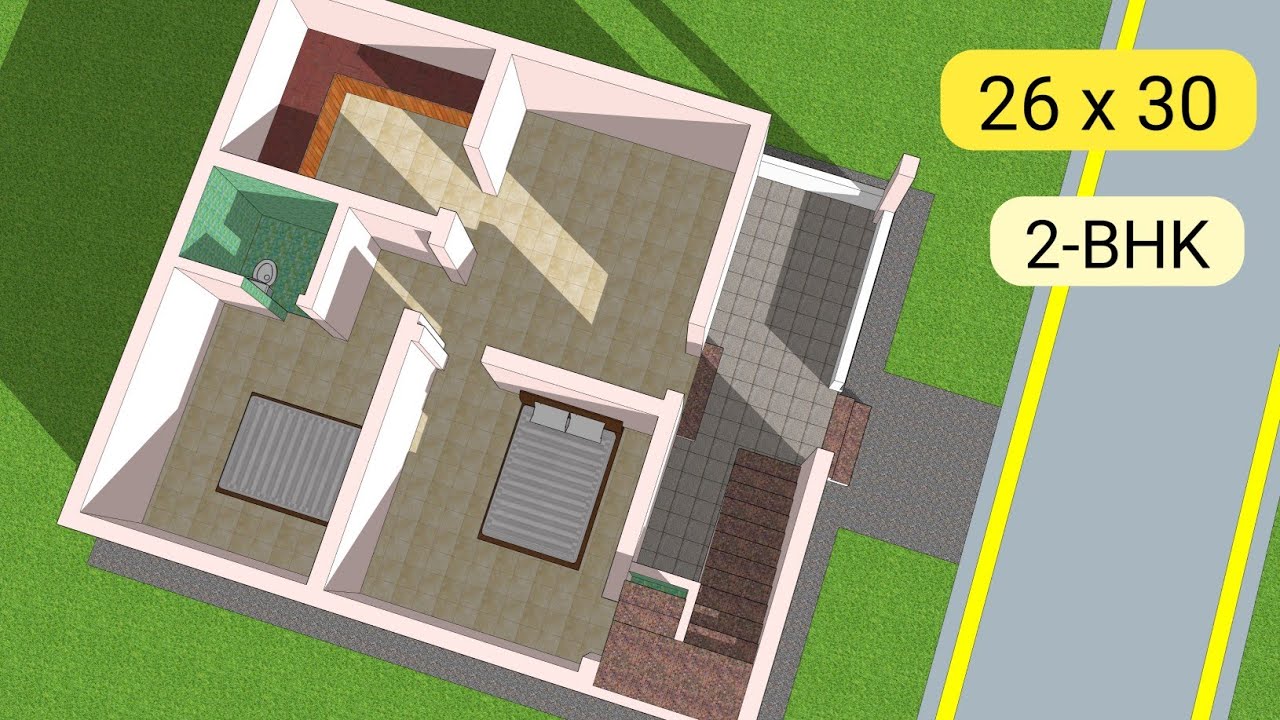 26 x 30 West Facing 2BHK House Plan | 780 Sq Ft | Sectional cum ...