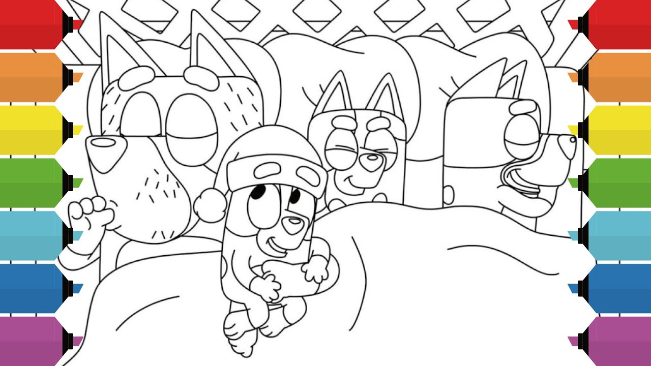 Bluey and His Family Are Sleeping Coloring Page for Kids | Bluey Bingo ...